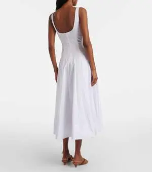 Staud Wells Cotton Poplin Midi Dress - White
