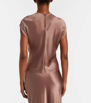 THE SEI Draped Silk Satin Top - Brown
