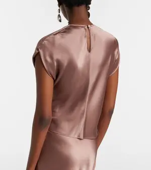 THE SEI Draped Silk Satin Top - Brown