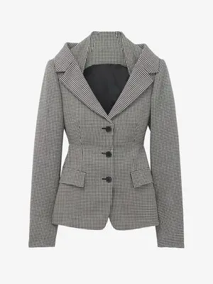 Alexander McQueen Gingham Check Off-the-shoulder Harness Jacket - Black/ivory