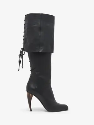 Alexander McQueen MCQUEEN Horn Heel Knee-High Boot Black