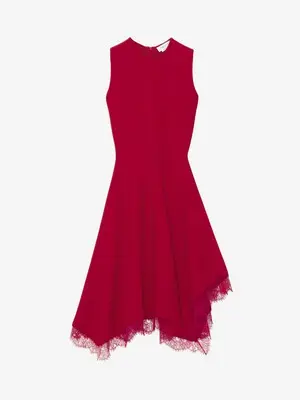 Alexander McQueen Lace Trim A-line Dress - Red
