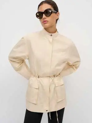 REFORMATION Callista Jacket With High Neckline And Waist Tie - Ivory