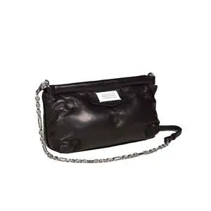 MAISON MARGIELA Padded Quilted Leather Clutch Bag With Silver-tone Chain Strap - Nero