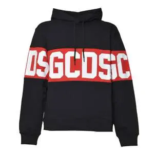 Gcds Black Hoodie With Red And White Logo Band - Nero
