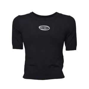 DIESEL® Black Crew Neck Ribbed Knit Sweater With Embroidered Logo