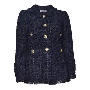CHARLOTT Navy Textured Button Detailed Jacket - Blu