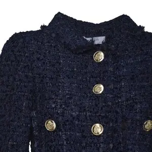 CHARLOTT Navy Textured Button Detailed Jacket - Blu