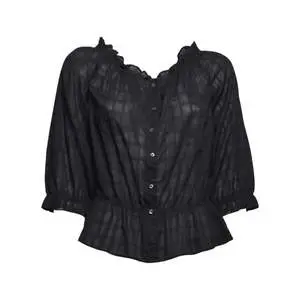 Aspesi Black Plaid Sheer Button-up Blouse