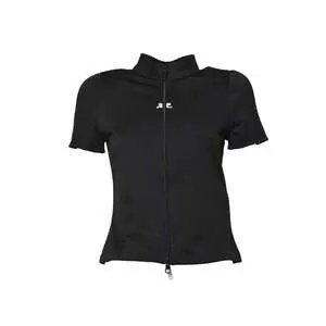 COURREGES Courrèges Black Zip-up Short Sleeve Top