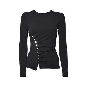 Rabanne Long Sleeve Asymmetrical Button Detailed Top