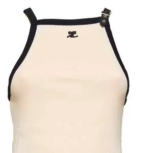 COURREGES Courrèges Halter Neck Tank Top With Embellished Detail - Beige