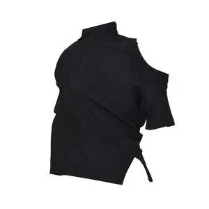 COURREGES Courrèges Black Open Shoulder T-shirt With Drawstring Detail