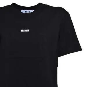 MSGM Classic Cotton Satin T-shirt With Logo Print - Nero
