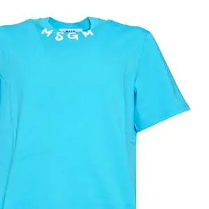 MSGM Cotton T-shirt With Neckline Embellishment - Azzurro