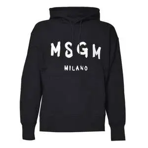 MSGM Black Cotton Hoodie With Logo - Nero