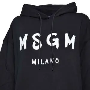 MSGM Black Cotton Hoodie With White Logo Print - Nero