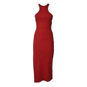 COURREGES Courrèges Ribbed Maxi Dress With High Neck And Slit - Rosso