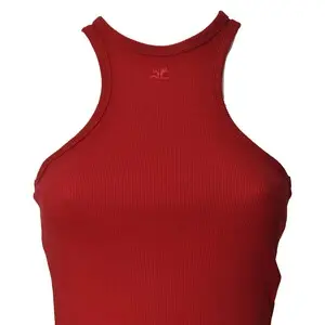 COURREGES Courrèges Ribbed Maxi Dress With High Neck And Slit - Rosso