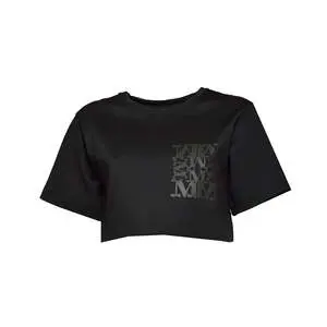 Max Mara Cropped T-shirt With Logo Detail - Nero