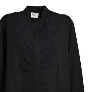 MARANT ETOILE Embroidered Mandarin Collar Cotton Blouse - Nero