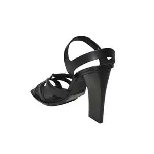 Max Mara Black Leather Strappy Sandals With Block Heel - Nero