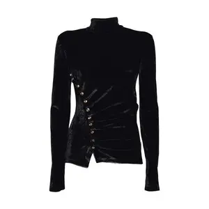 Rabanne Asymmetrical Button Detailed Velour Top