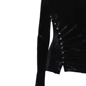 Rabanne Asymmetrical Button Detailed Velour Top