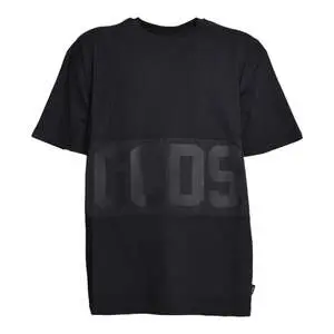 Gcds Black Cotton T-shirt With Logo Detail - Nero/nero