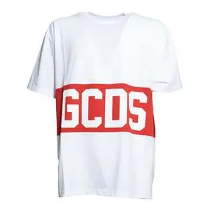 Gcds White T-shirt With Red Logo Band - Bianco/rosso
