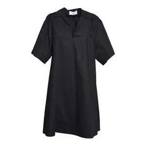 SOLOTRE Black Collared Short Sleeve Dress - Nero