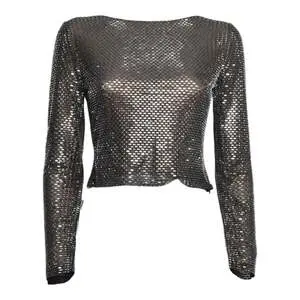 SELF-PORTRAIT Embellished Long Sleeve Cropped Top