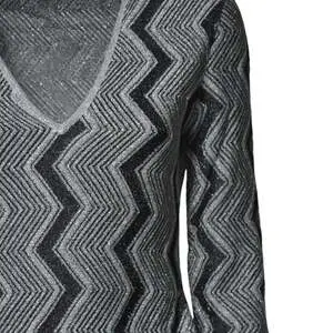 Missoni Long Sleeve V-neck Zig Zag Knit Mini Dress - Nero/argento