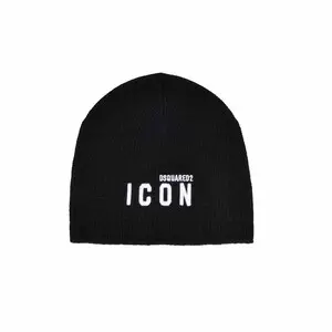 Dsquared2 Wool Blend Shaved Knit Beanie With Icon Appliqu - Nero