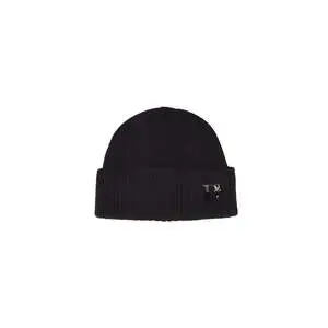 Dsquared2 Knit Beanie With Silver Chrome And Patent Leather "d2" Appliqu