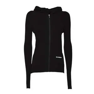 JIL SANDER Zip-up Hooded Ribbed Knit Sweater