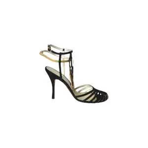 CABECEO Black Suede-effect Calfskin Sandals With Bronze Laminated Strap