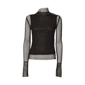 Sportmax Mesh Embellished Long Sleeve Top - Nero
