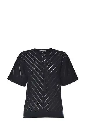 JIL SANDER Black Knit T-shirt With Tassel Detail