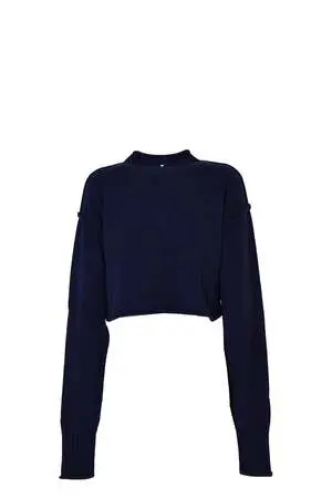 Sportmax Cropped Ribbed Mock Neck Sweater - Blu