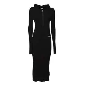 JIL SANDER Ribbed Hooded Midi Dress With Quarter Zip