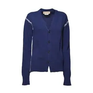 Marni V-neck Cardigan With Contrast Stitching - Blu