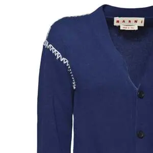 Marni V-neck Cardigan With Contrast Stitching - Blu
