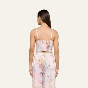 L'Agence Sonya Tropical Print Bustier Top - Light Pink Multi Colorful Palm