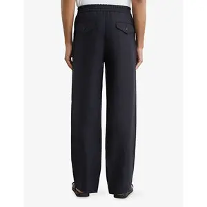 REISS Drawstring-waist Linen Trousers - Navy