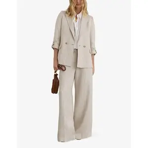REISS Nolah Double-breasted Linen-blend Suit Jacket