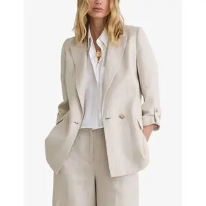REISS Nolah Double-breasted Linen-blend Suit Jacket