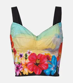 Dolce & Gabbana Printed Cotton-blend Bustier - Multicoloured