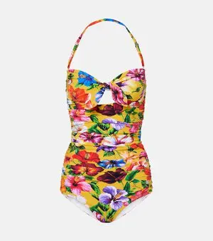 Dolce & Gabbana Floral Print Ruched One-piece Swimsuit - Multicoloured