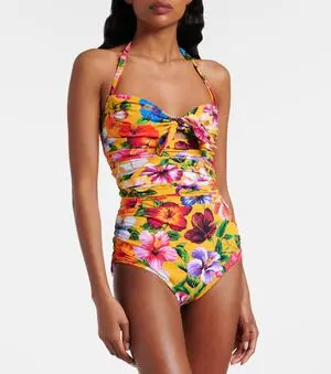 Dolce & Gabbana Floral Print Ruched One-piece Swimsuit